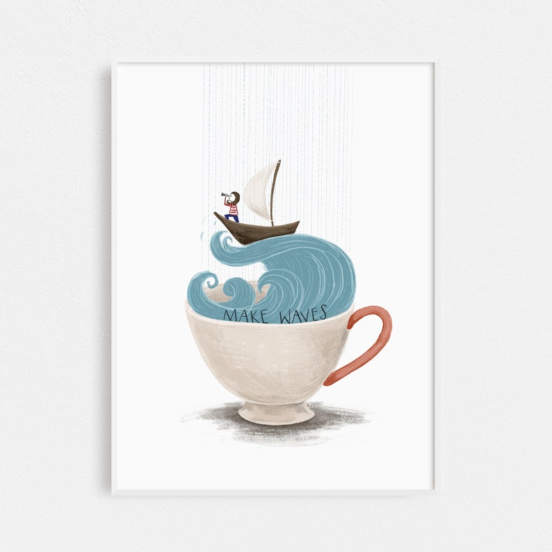 Make Waves Nautical Art Print Sailing in a Tea Cup Wall Art - Etsy