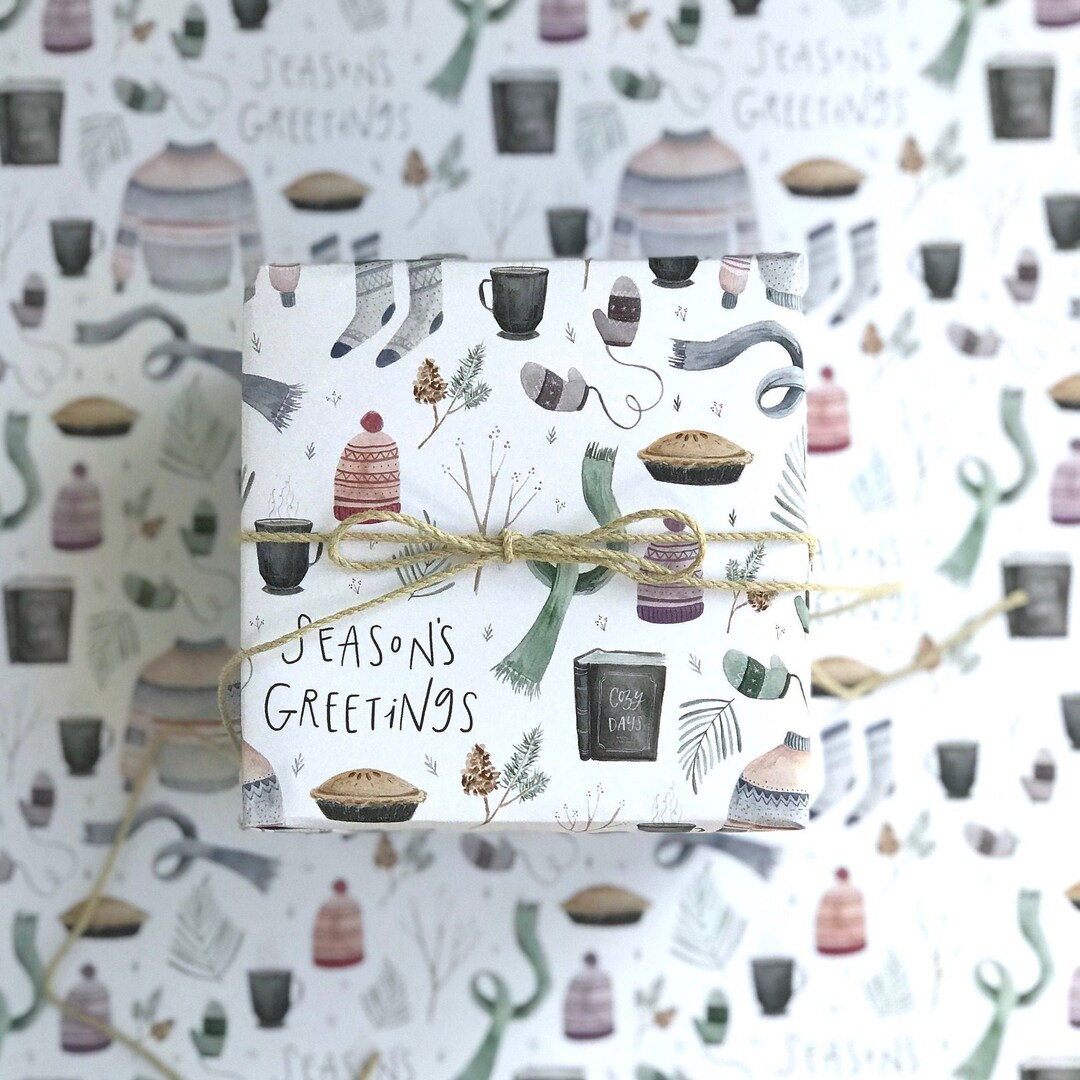 Cozy Winter Gift Wrap Sheets | Watercolor Wrapping Paper | Season's ...