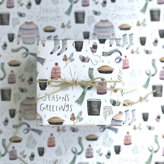 Cozy Winter Gift Wrap Sheets Watercolor Wrapping Paper | Etsy