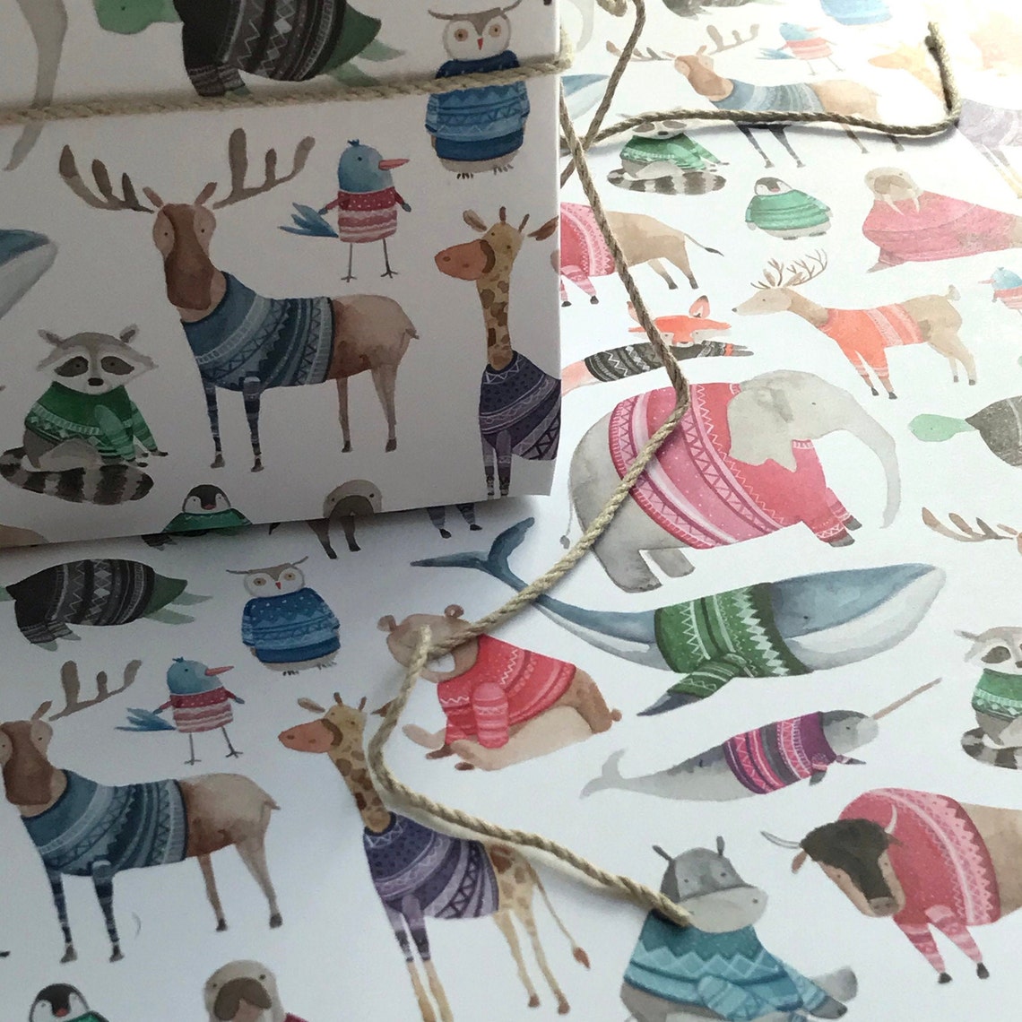 Cozy Animals Gift Wrap Sheets Watercolor Wrapping Paper | Etsy