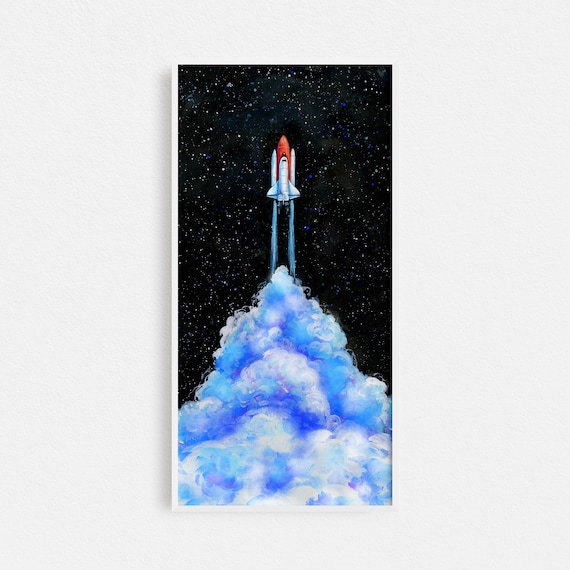NASA Rocket Through Space Watercolor Celestial Art Print | Etsy