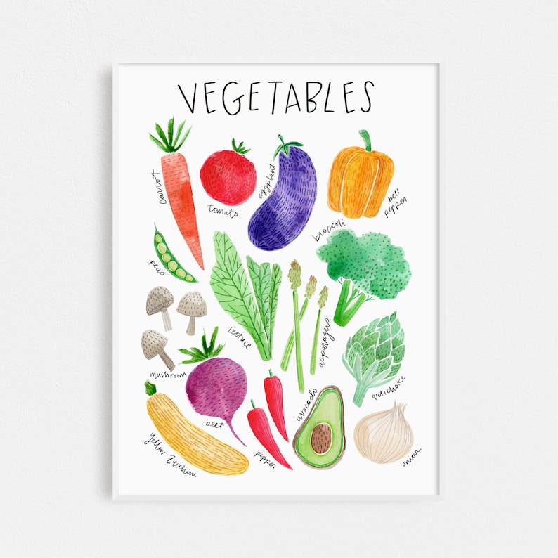 Eat Your Vegetables Art Print Vegetable Watercolor Lettering - Etsy