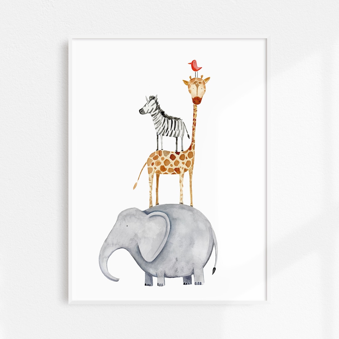 Watercolor Safari Animals Art Print | Nursery Wall Art | Elephant ...