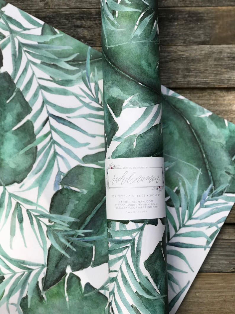 Greenery Monstera Gift Wrap Sheets Watercolor Wrapping Paper - Etsy
