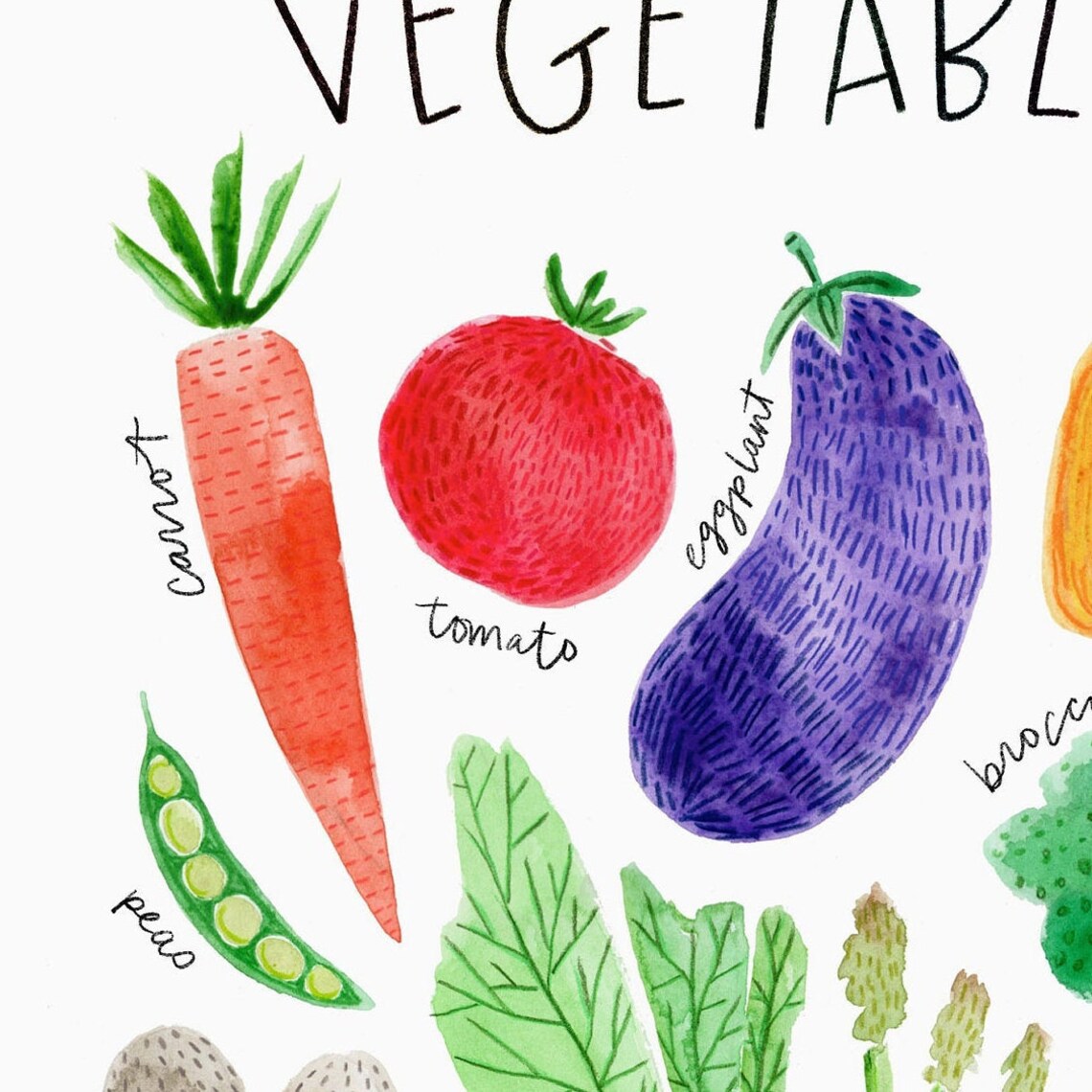 Eat Your Vegetables Art Print Vegetable Watercolor Lettering - Etsy
