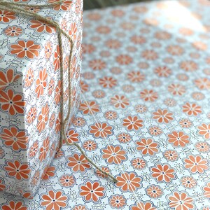 Watercolor Tile Gift Wrap Sheets | Floral Orange Tile Wrapping Paper ...