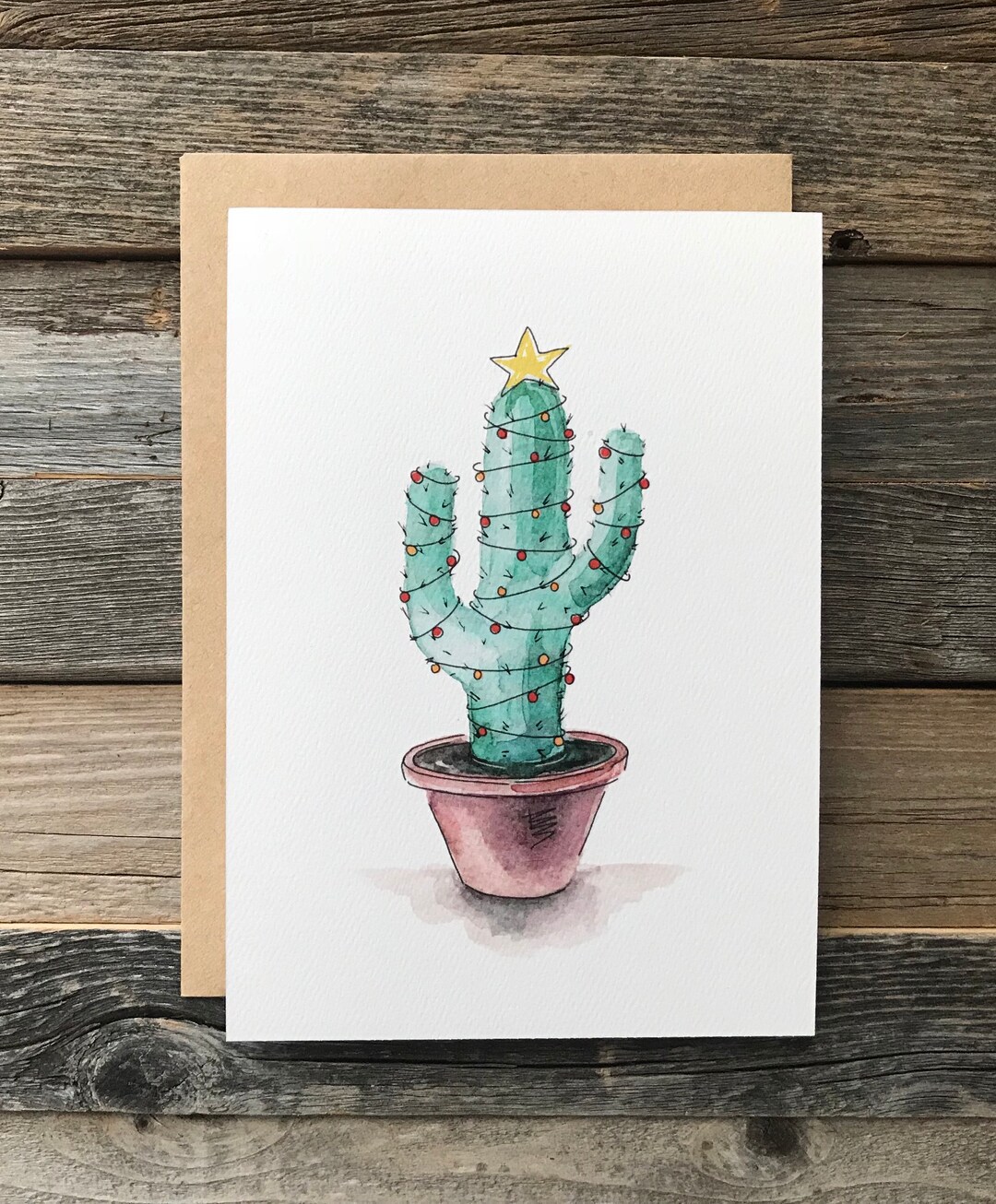 Cactus Christmas Tree Card Watercolor | Greeting Card | Holiday Card ...