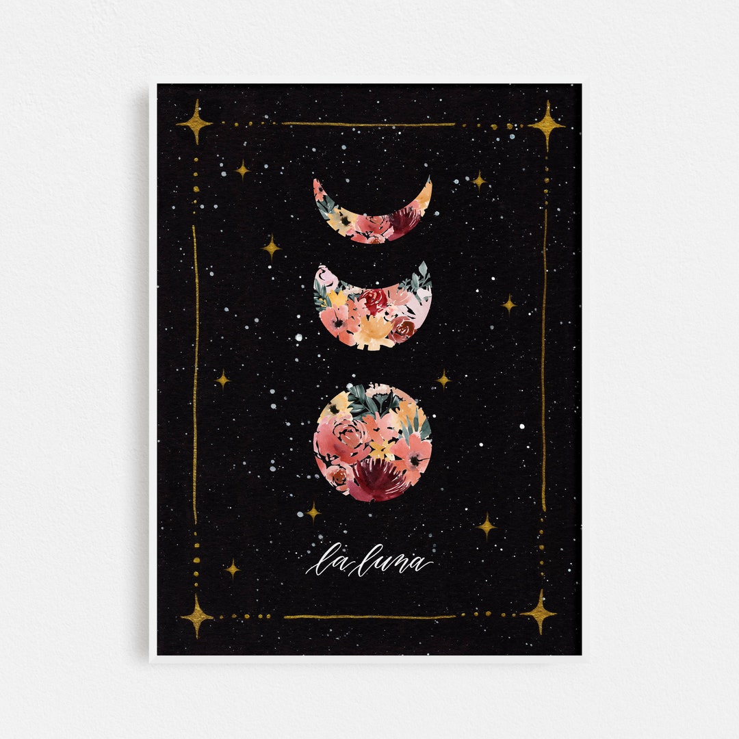 Floral Moon Phases Art Print | La Luna Celestial Watercolor Print ...
