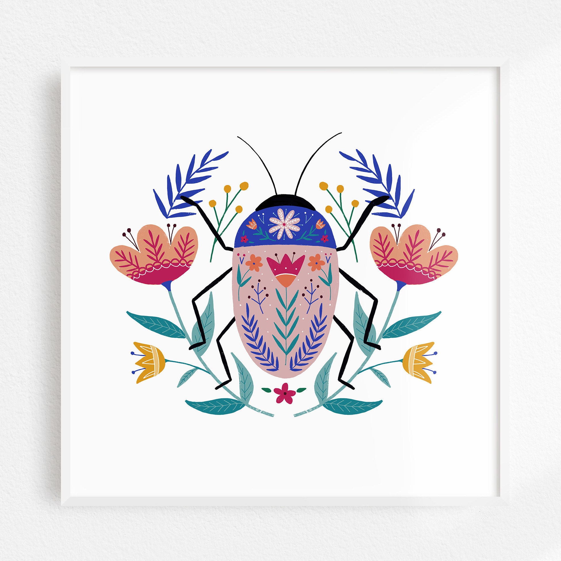 Insect Folk Art Set of 3 Botanical Illustration Wall Art | Etsy