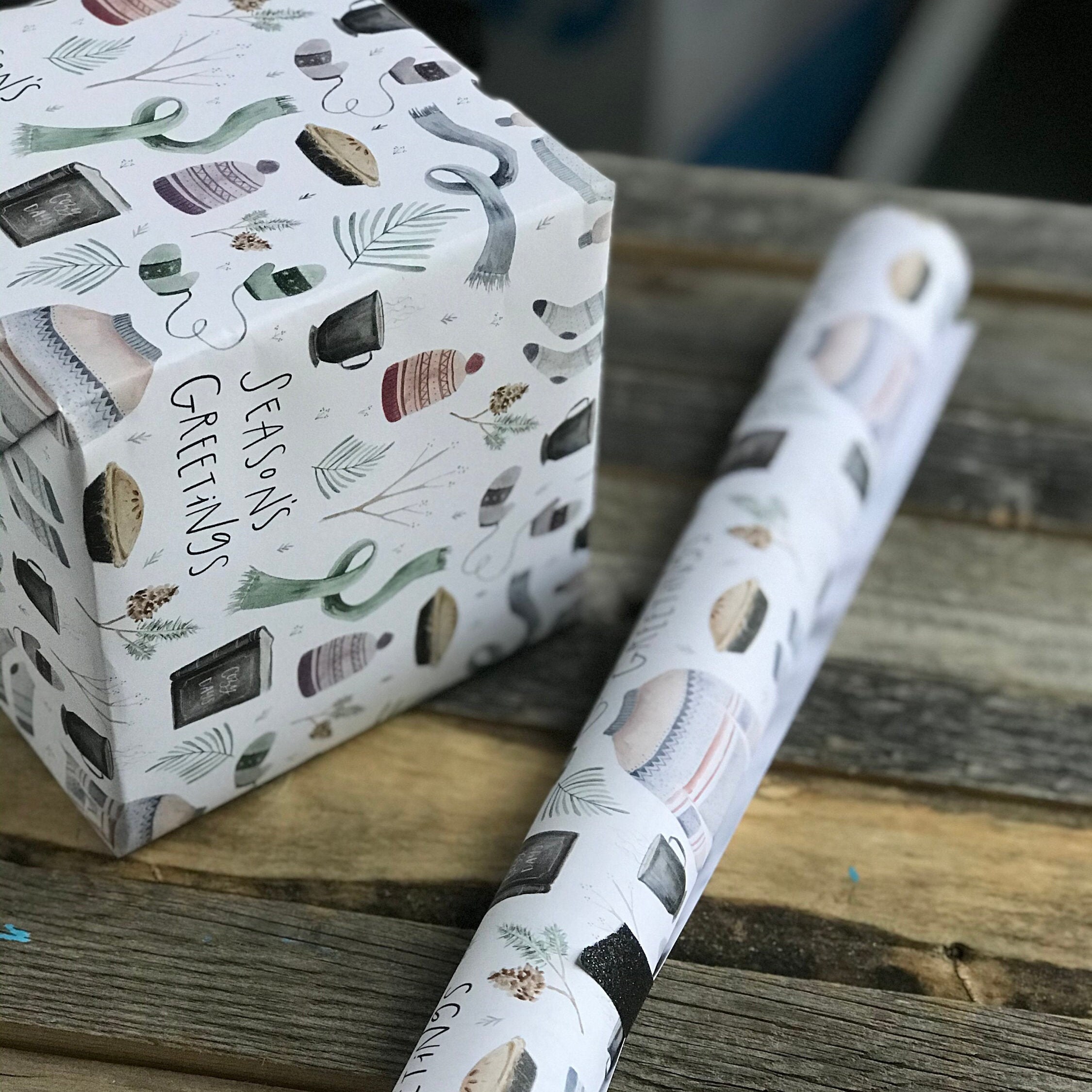 Cozy Winter Gift Wrap Sheets Watercolor Wrapping Paper - Etsy
