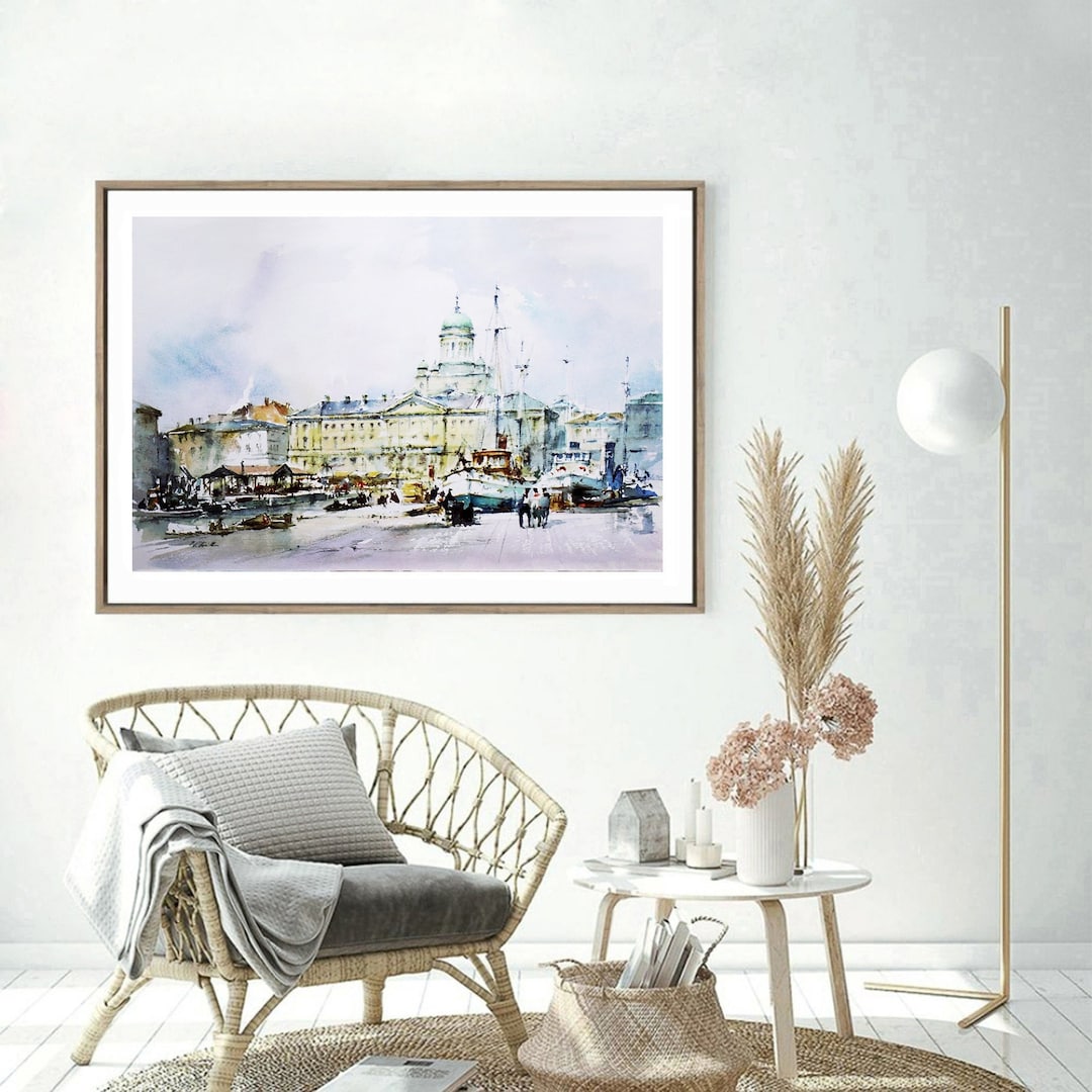 Helsinki Finland Watercolor Painting: City Street Architecture (digital ...