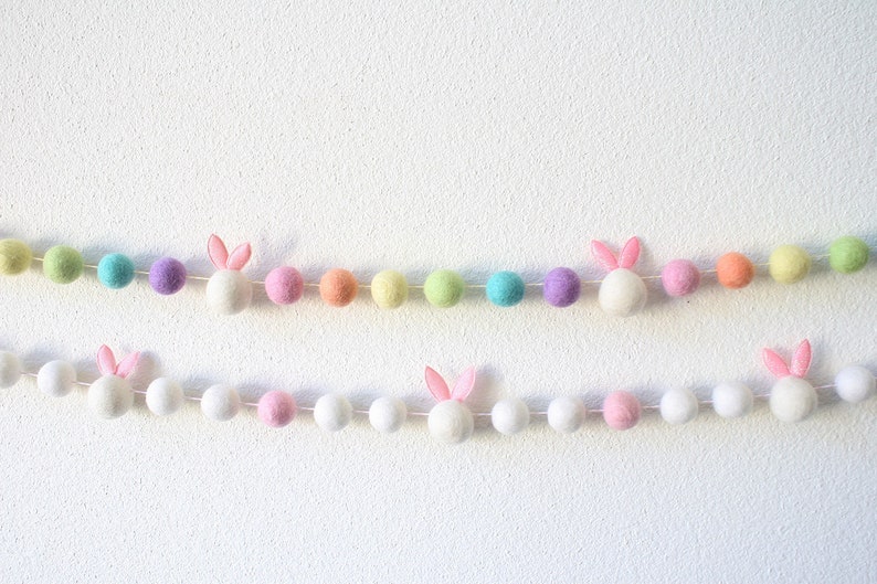 HOPPY EASTER Felt Balls Garland, Pastel Rainbow Bunting, Party Banner ...