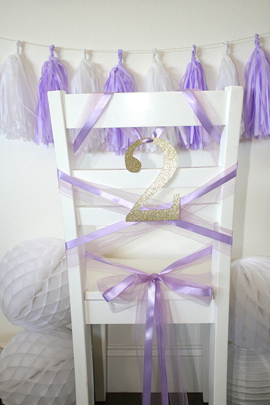 Purple & Gold Glitter Tulle Birthday Chair Decor Banner-any - Etsy