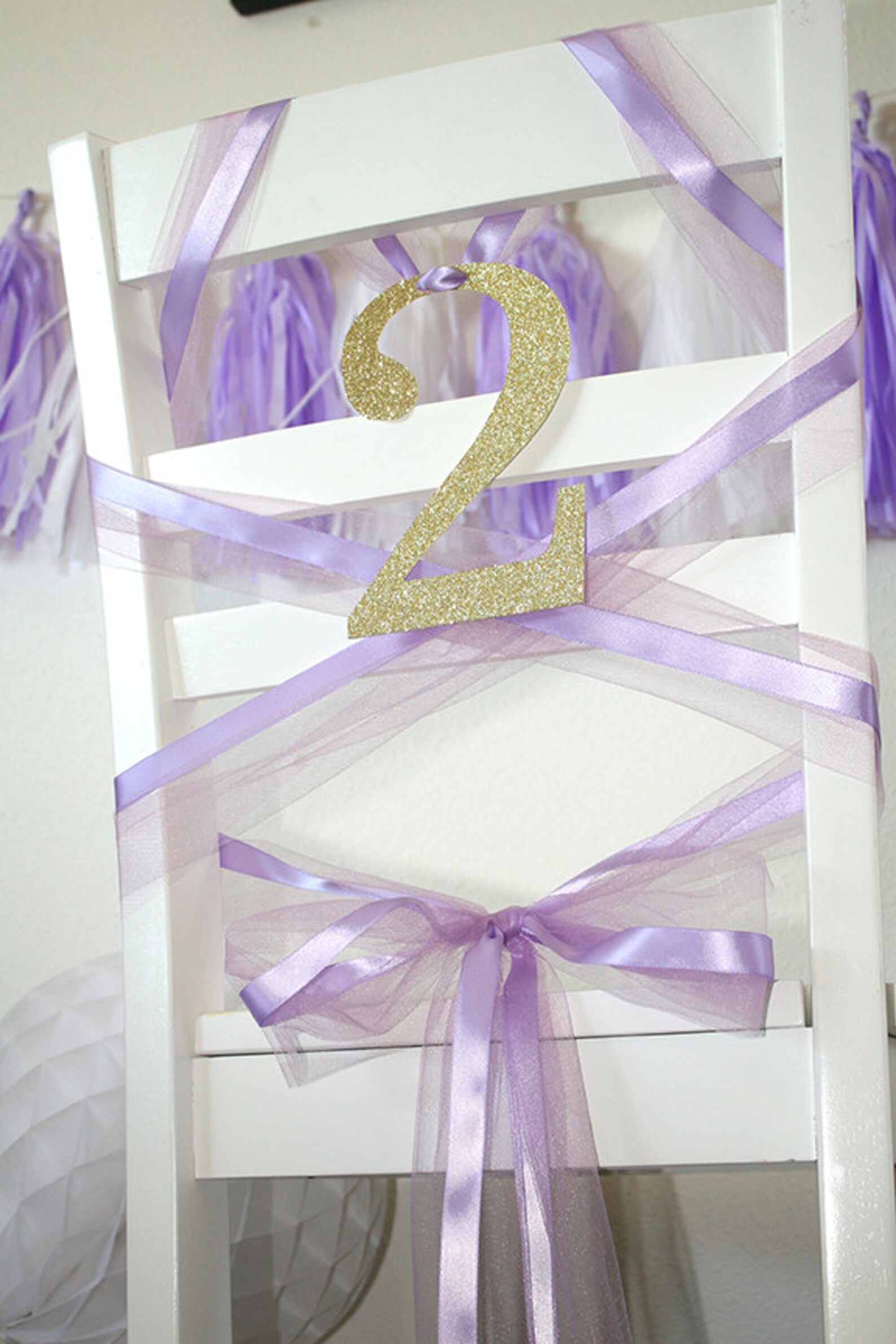 Purple & Gold Glitter Tulle Birthday Chair Decor Banner-any - Etsy
