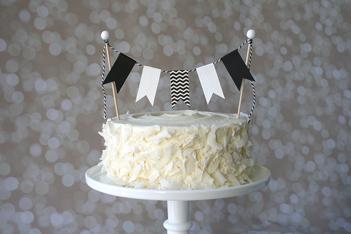 Black and White Chevron Birthday Cake Bunting Pennant Flag | Etsy
