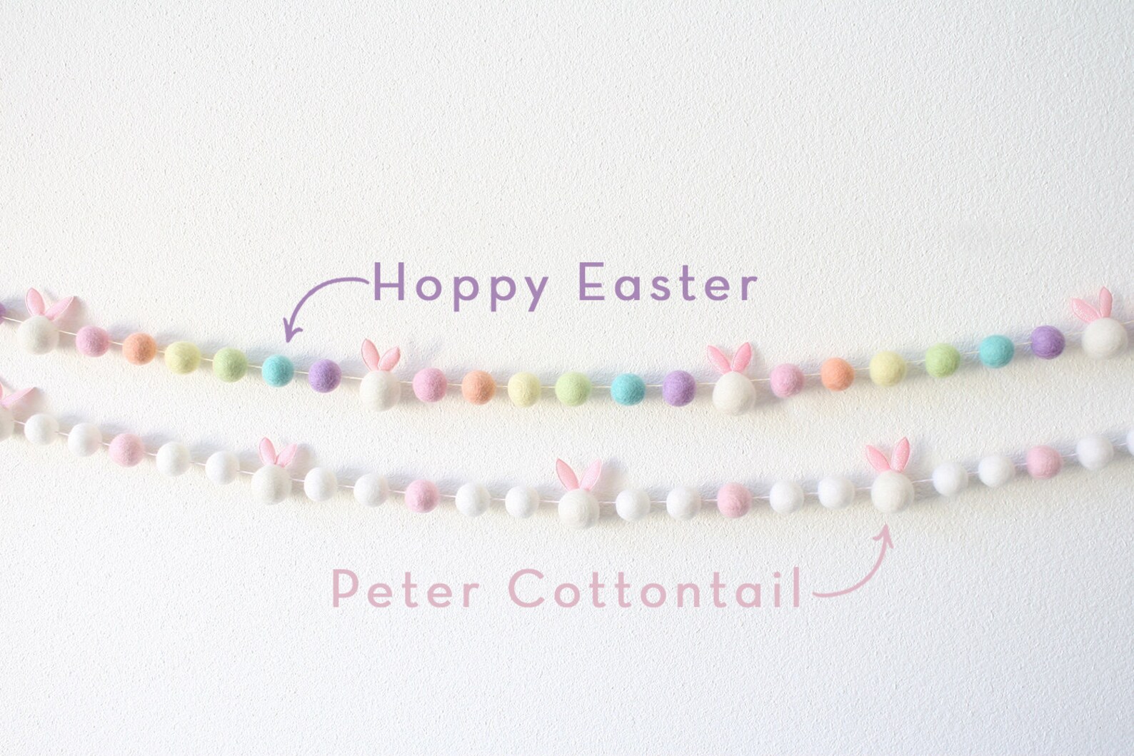 HOPPY EASTER Felt Balls Garland, Pastel Rainbow Bunting, Party Banner ...