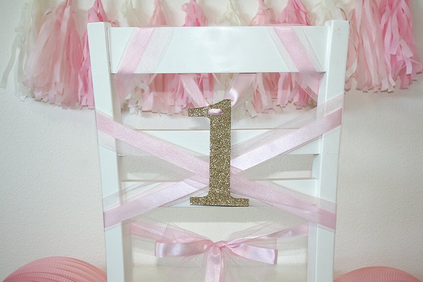 Pink & Gold Glitter Tulle Birthday Chair Decor Banner-any Age, Initial ...