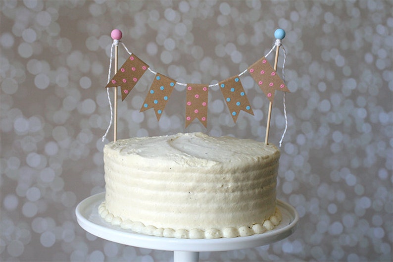 Gender Reveal Pink and Blue Bunting Pennant Flag Cake Topper-boy & Girl ...