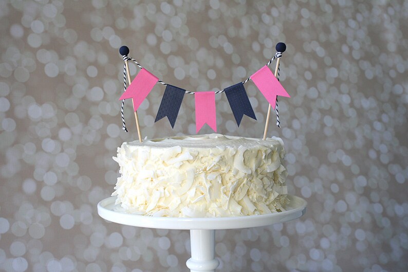 Preppy Nautical Navy Blue & Hot Pink Birthday Cake Bunting - Etsy
