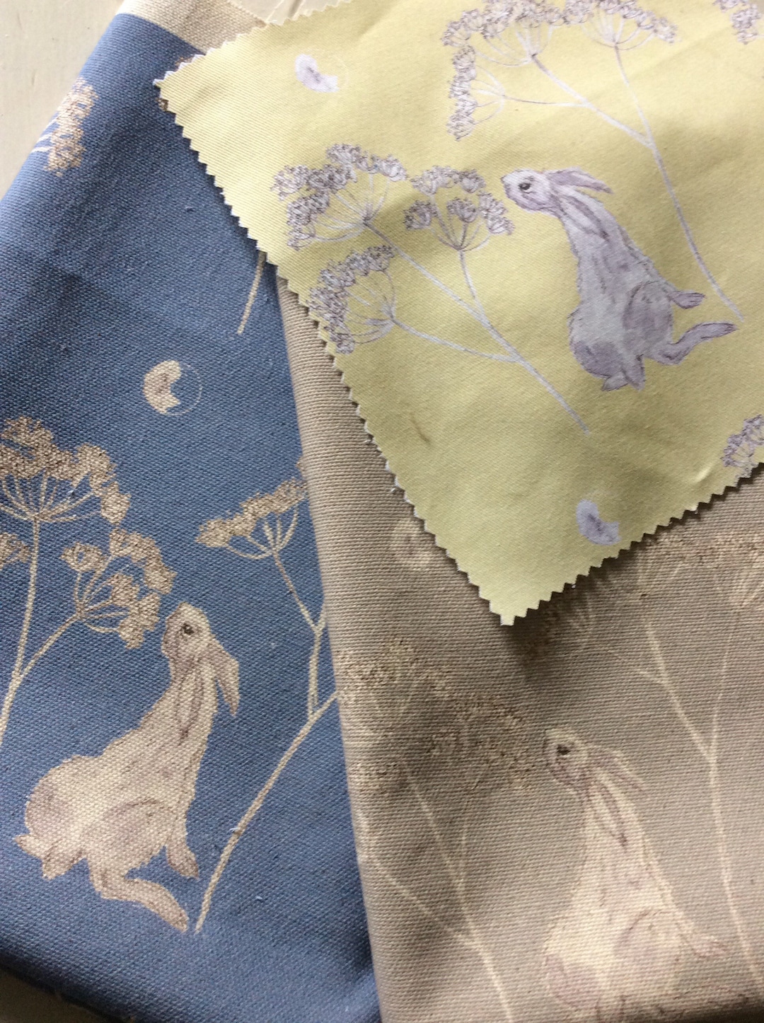 Hare Fabric, Cow Parsley and Hares, Organic Cotton Fabric, Countryside ...