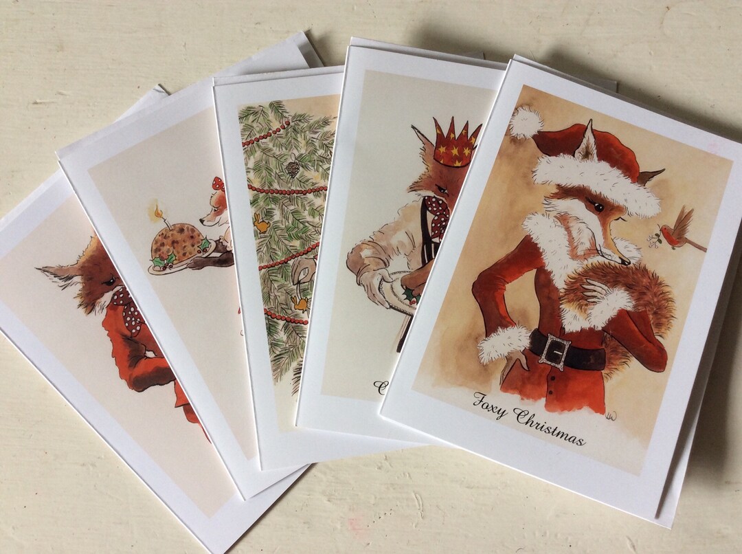 Fox Cards, Set of Five Assorted Christmas With Envelopes. Countryside ...