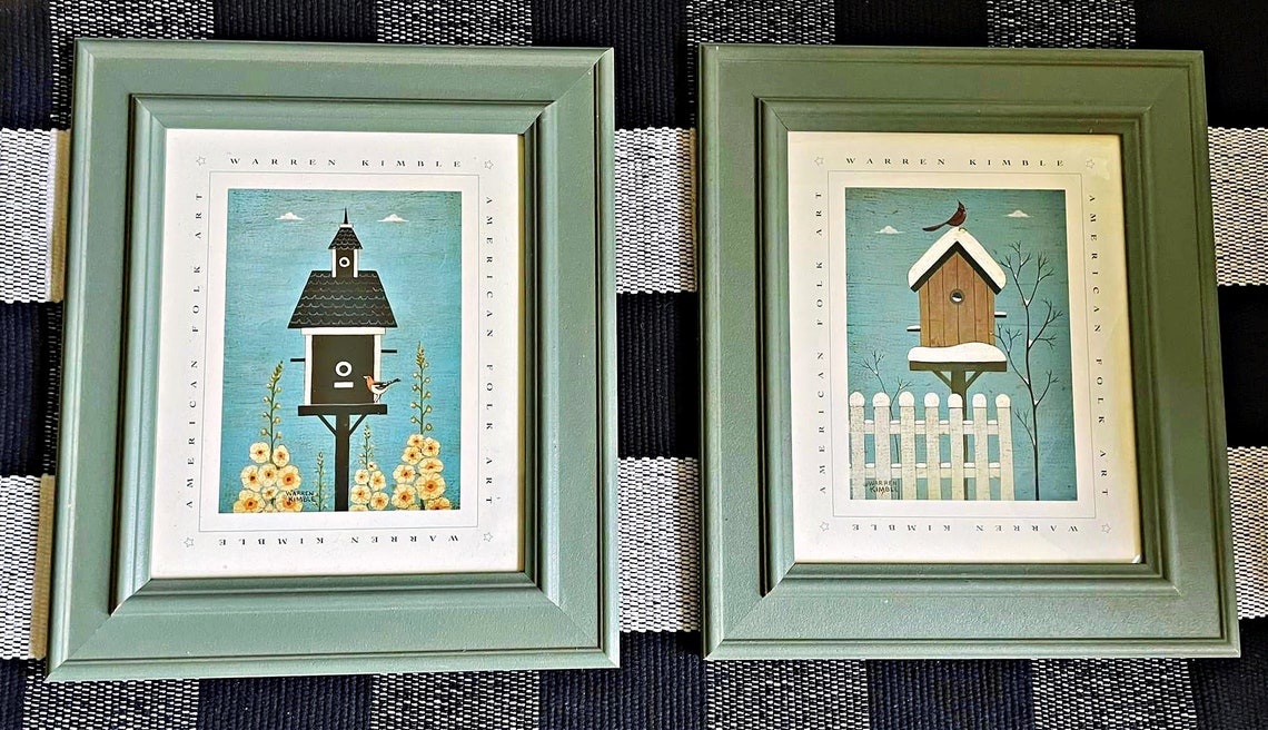 Set of Two Framed Warren Kimble Art Prints Birds Bird Houses Flowers ...