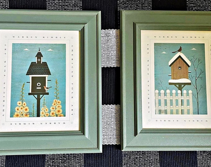 Set of Two Framed Warren Kimble Art Prints * Birds Bird Houses Flowers ...
