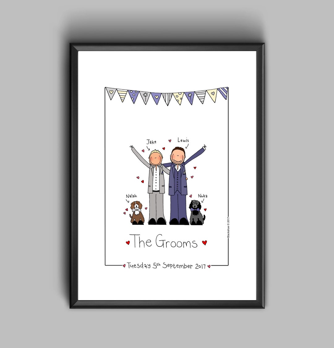 Mr & Mr, A4 Personalised Wedding Portrait, Framed Wedding Illustration ...