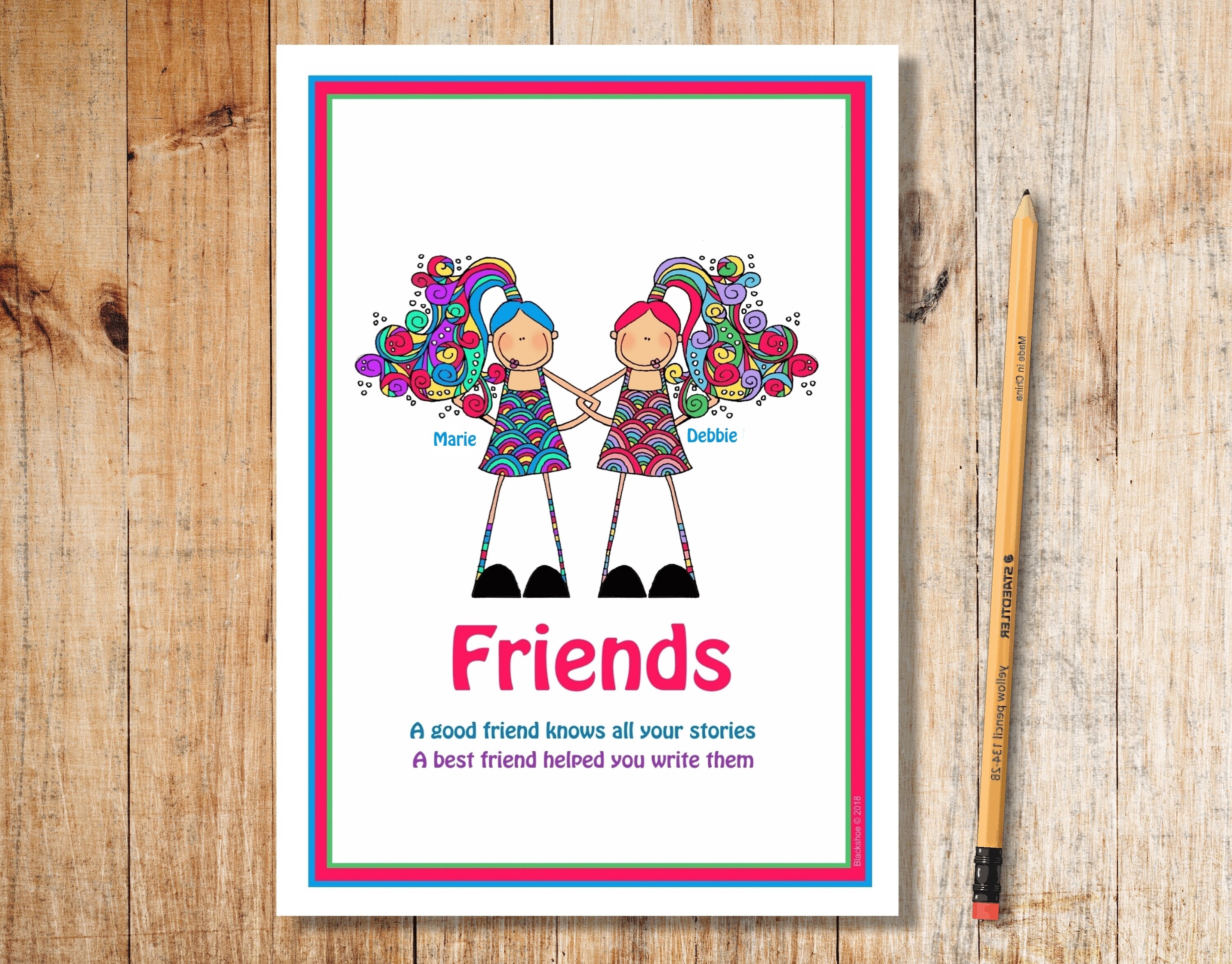 Friends Card Best Friends Cards Illustration Beautiful - Etsy UK