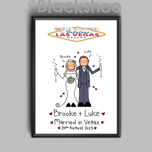 Las Vegas Wedding Portrait, Personalised Wedding Gift, Vegas, Hand ...