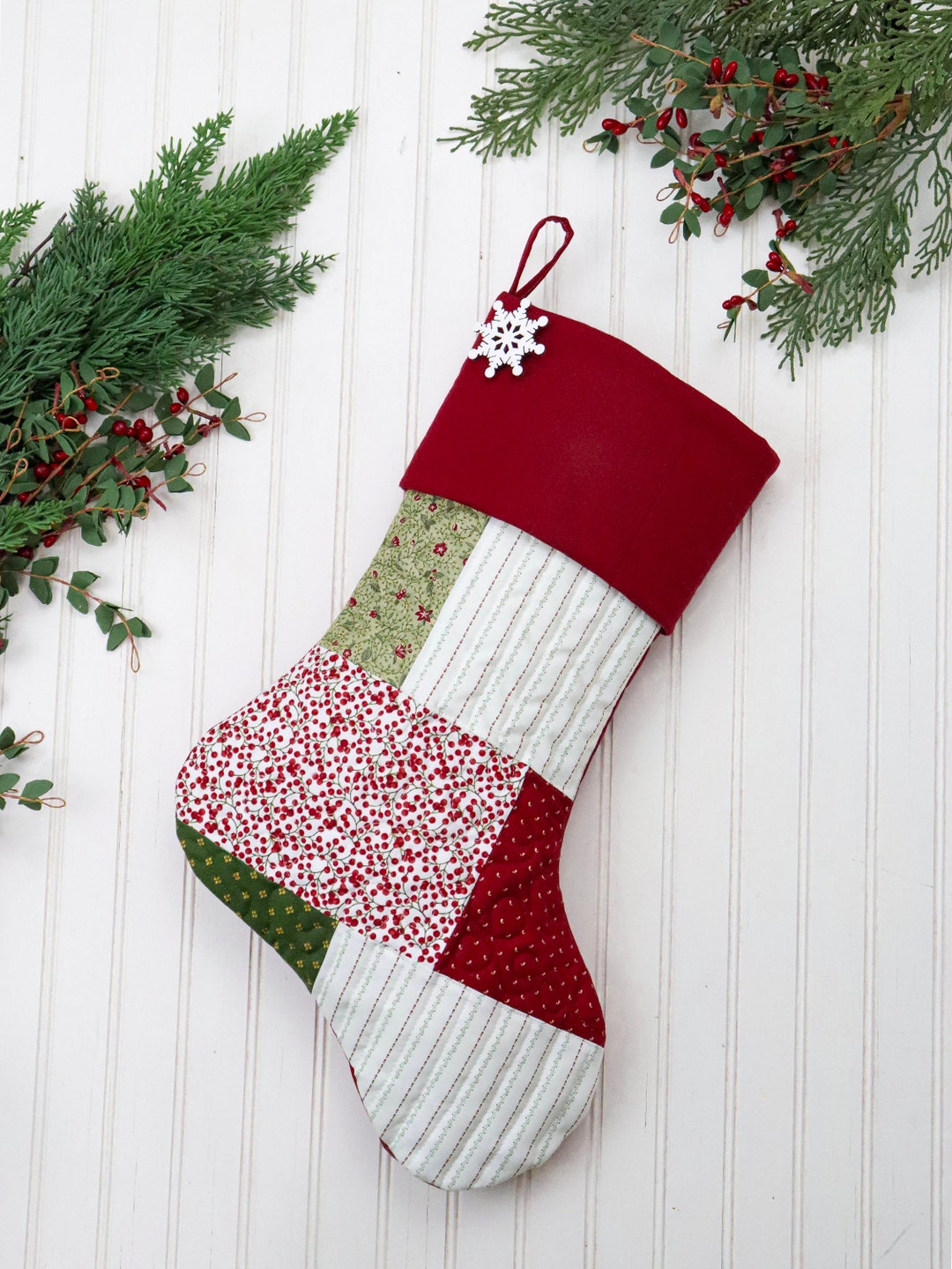 Quilted Christmas Stocking. Personalized Christmas Stocking, Farmhouse ...
