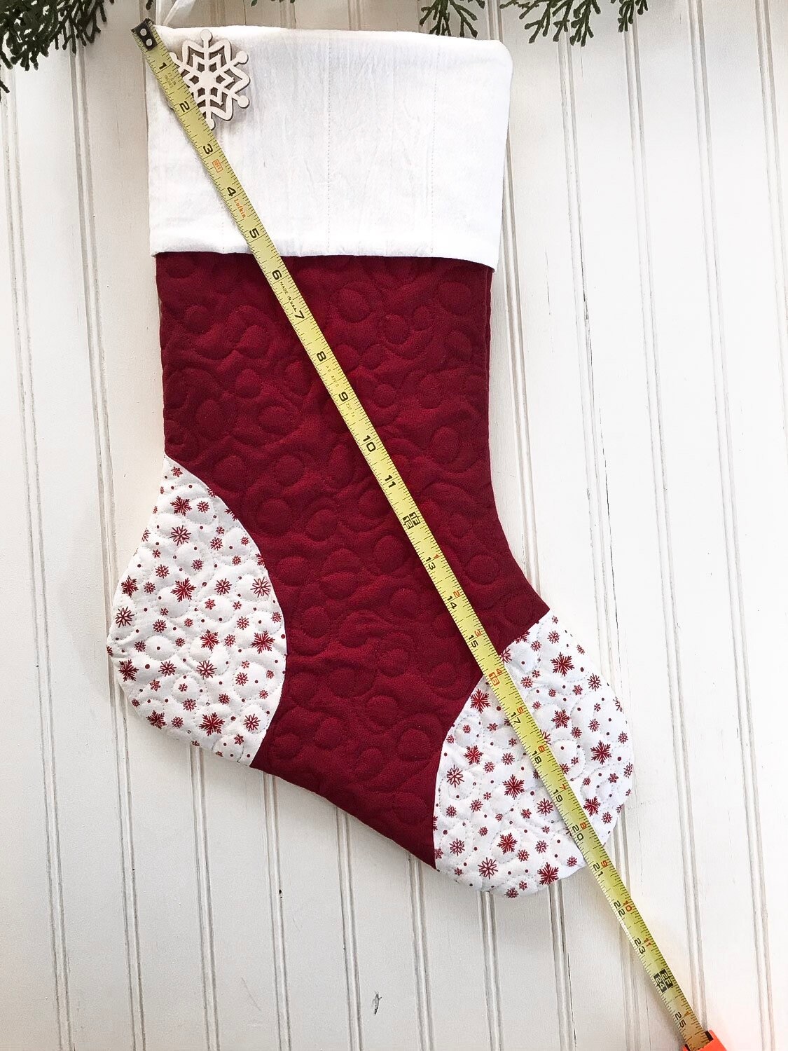 Quilted Christmas Stocking, Patchwork Design, Embroidered Cuff, Country ...