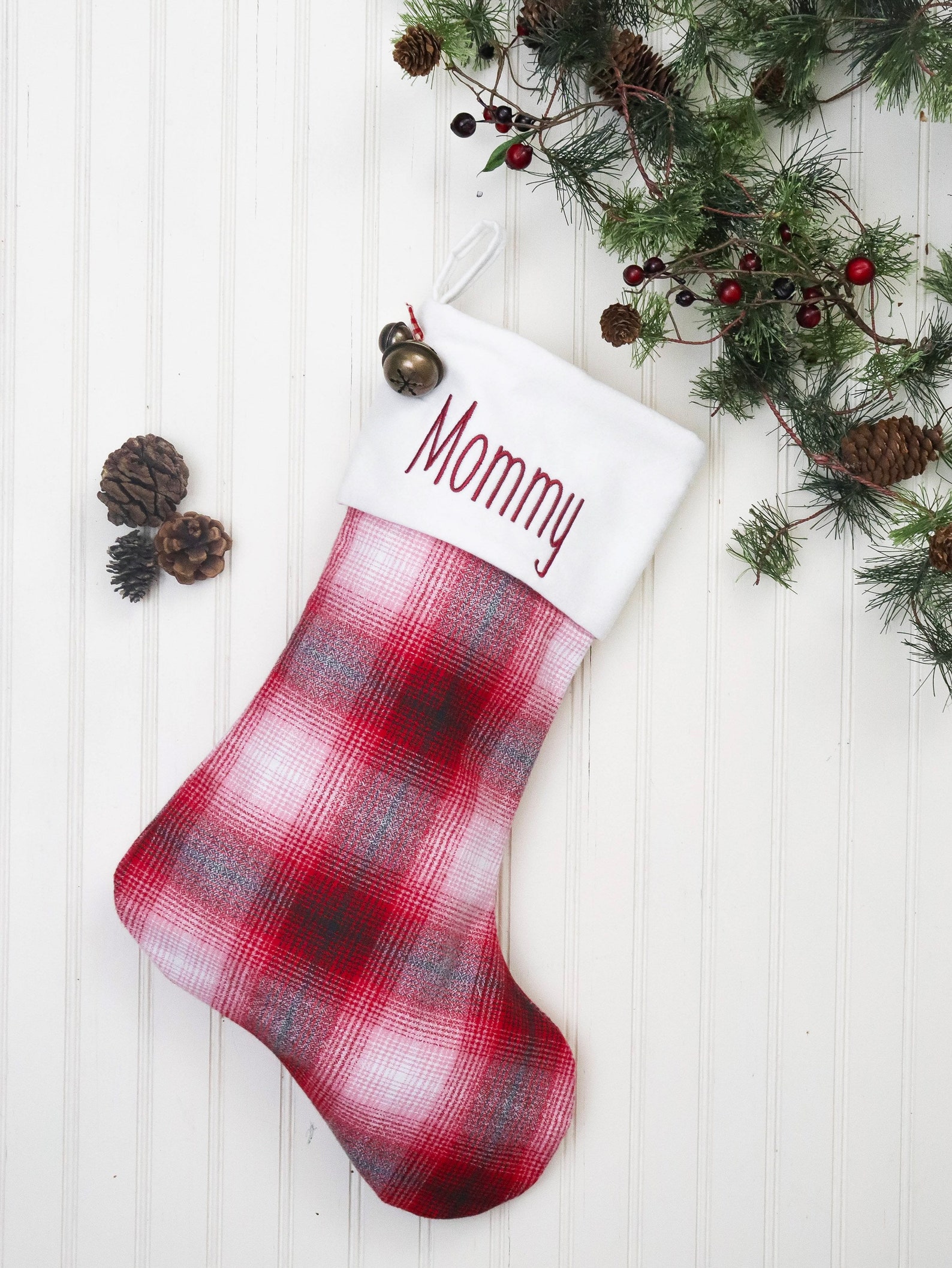 One 1 Flannel Christmas Stocking, Personalized Christmas Stocking ...