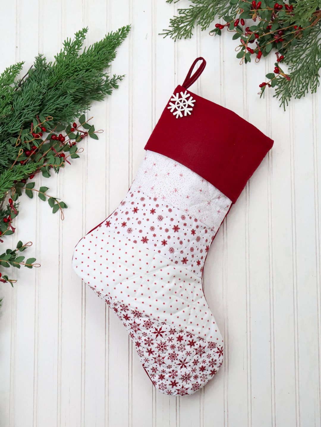 Quilted Christmas Stocking. Personalized Christmas Stocking, Farmhouse ...