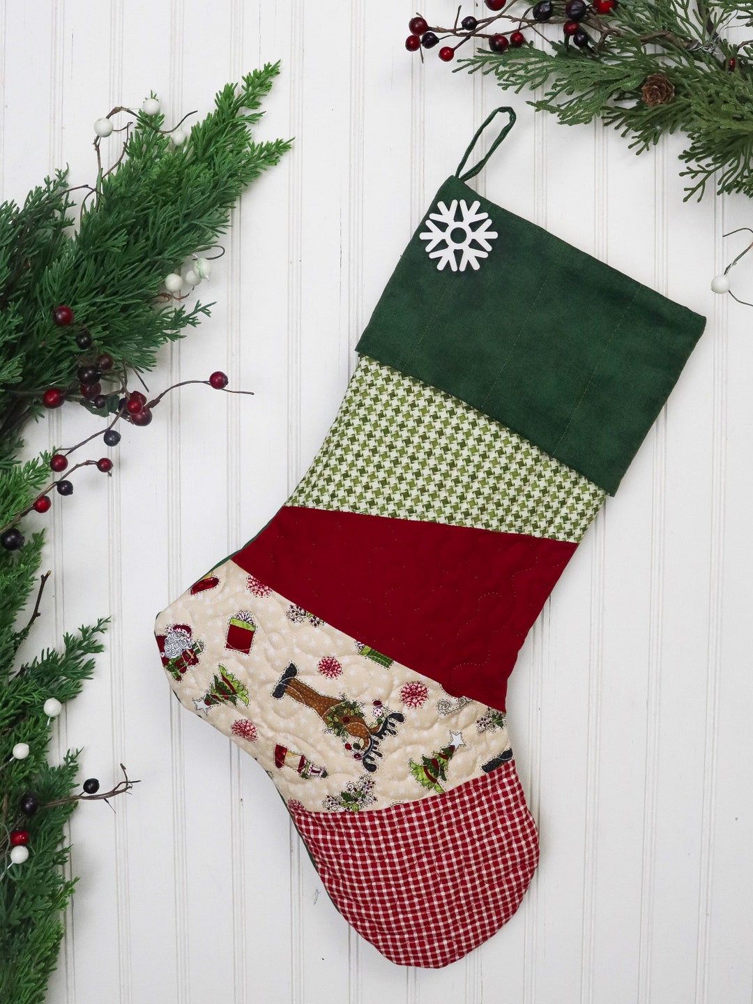 Personalized Quilted Christmas Stocking: Patchwork Design, Farmhouse ...