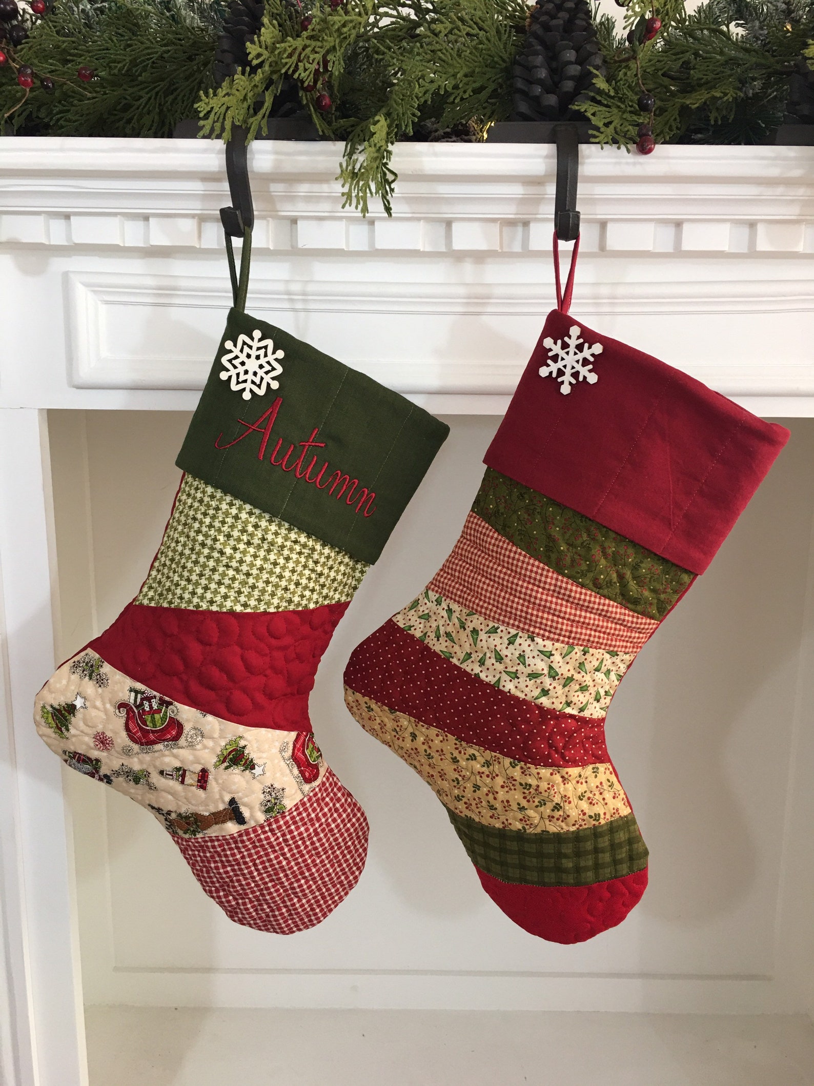 Quilted Christmas Stocking Set of Two 2 Stockings | Etsy
