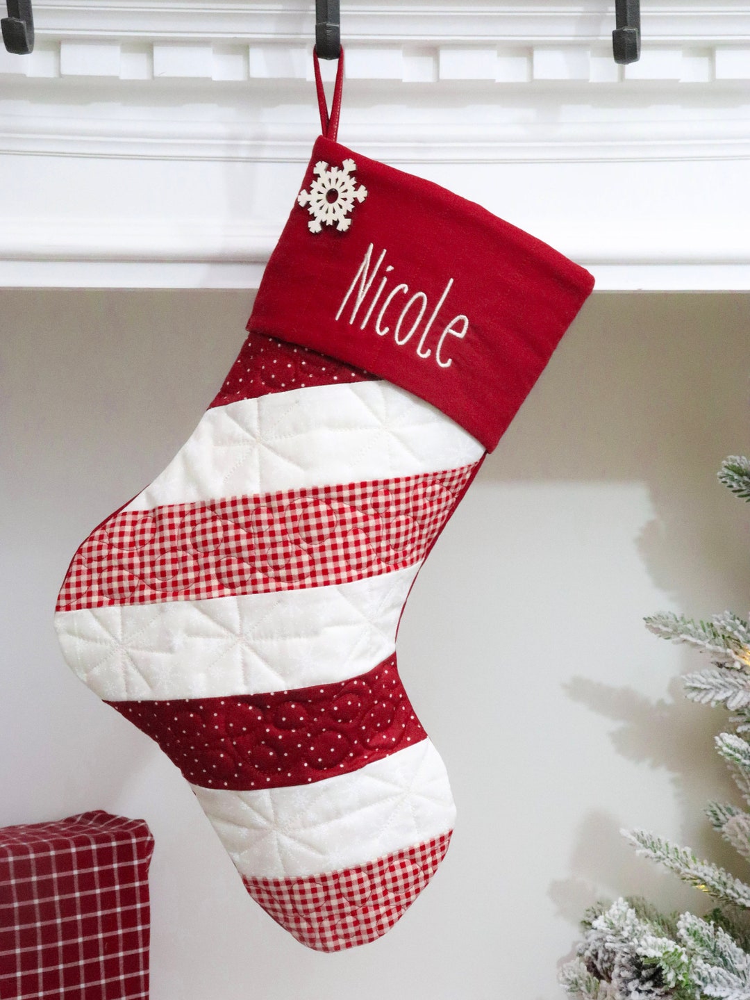 Quilted Christmas Stocking. Personalized Christmas Stocking, Farmhouse ...