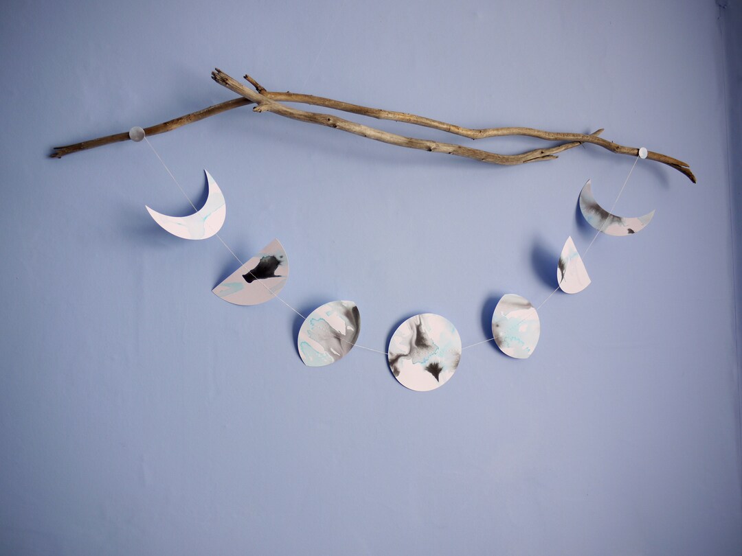 SNOW Moon Phases Wall Hanging - Hand-painted Ink Art - Lunar Calendar ...