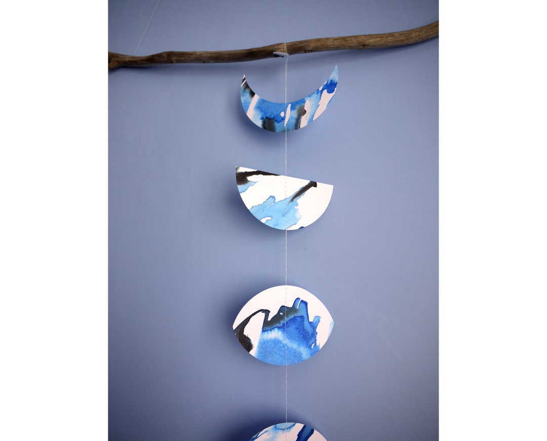 COLD Moon Phases Wall Hanging - Hand-painted Ink Art - Lunar Calendar ...