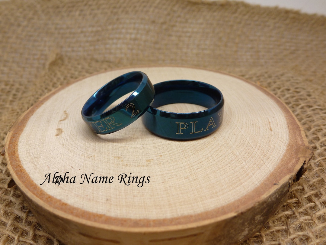 PLAYER 1 PLAYER 2 Set of 2 Video Games Jewelry laser Engraved Blue ...