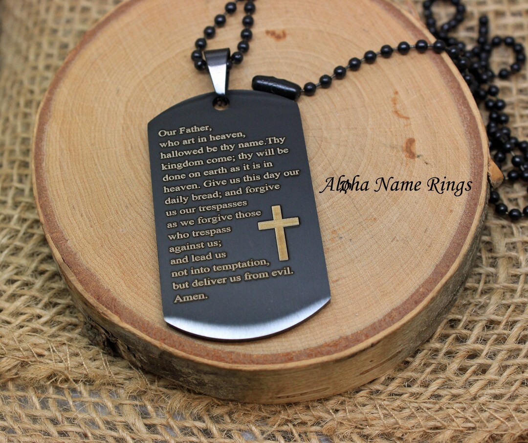 Lord's Prayer With Cross Black Stainless Steel Military Style Dog Tag ...