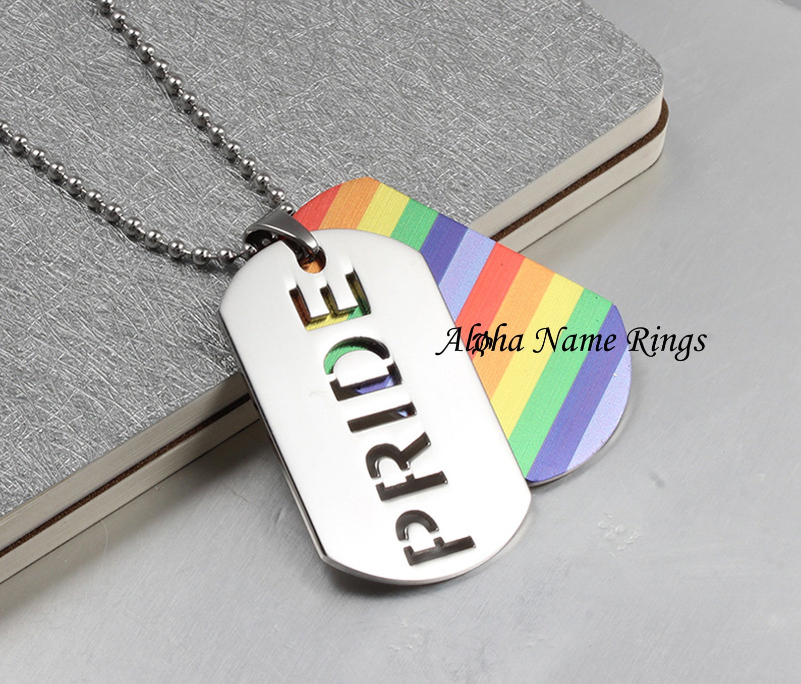 Personalized Rainbow Necklace LGBT Stainless Steel Military Style PRIDE ...