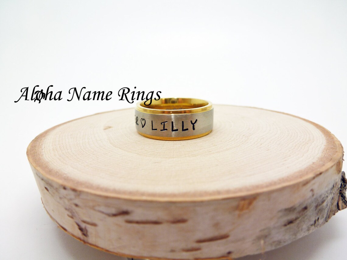 Custom Hand Stamped Solid Titanium/gold Ring Personalized | Etsy