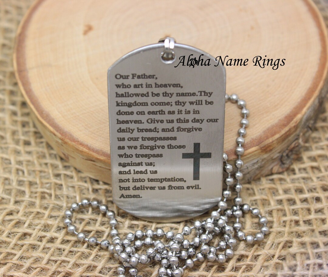 Lord's Prayer With Cross Stainless Steel Military Style Dog Tag Silver ...