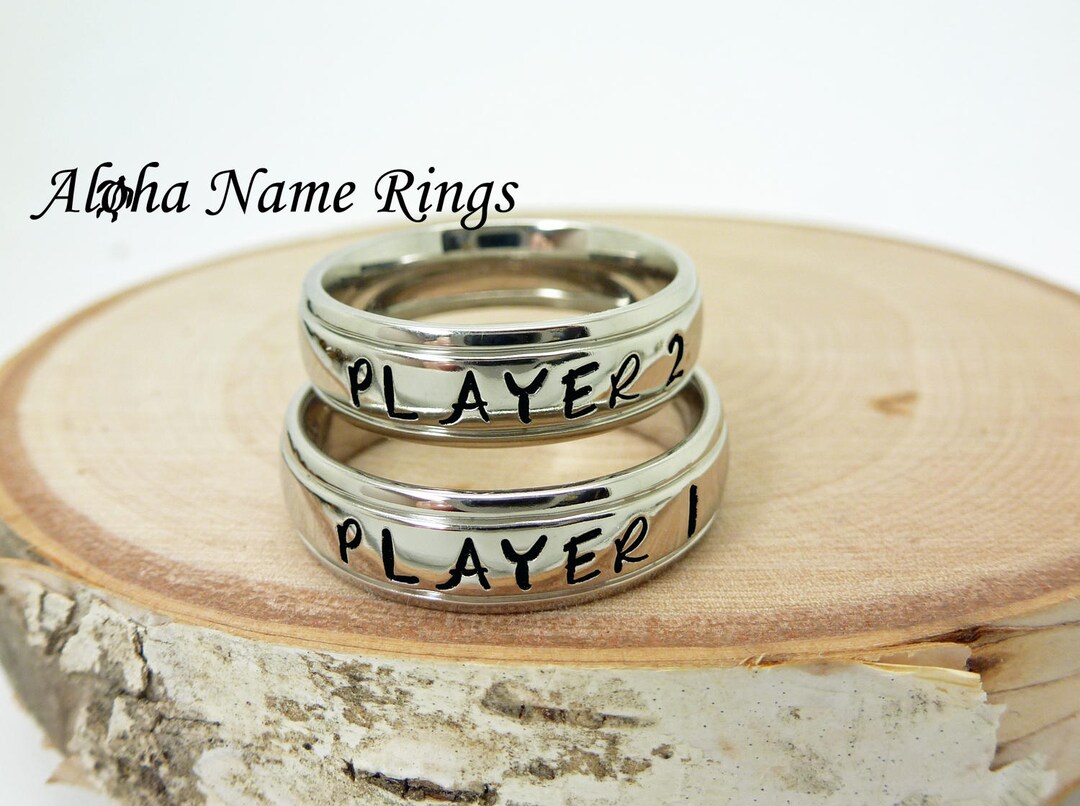 PLAYER 1 PLAYER 2 - Couples Rings - Hand Stamped Stainless Steel Rings ...