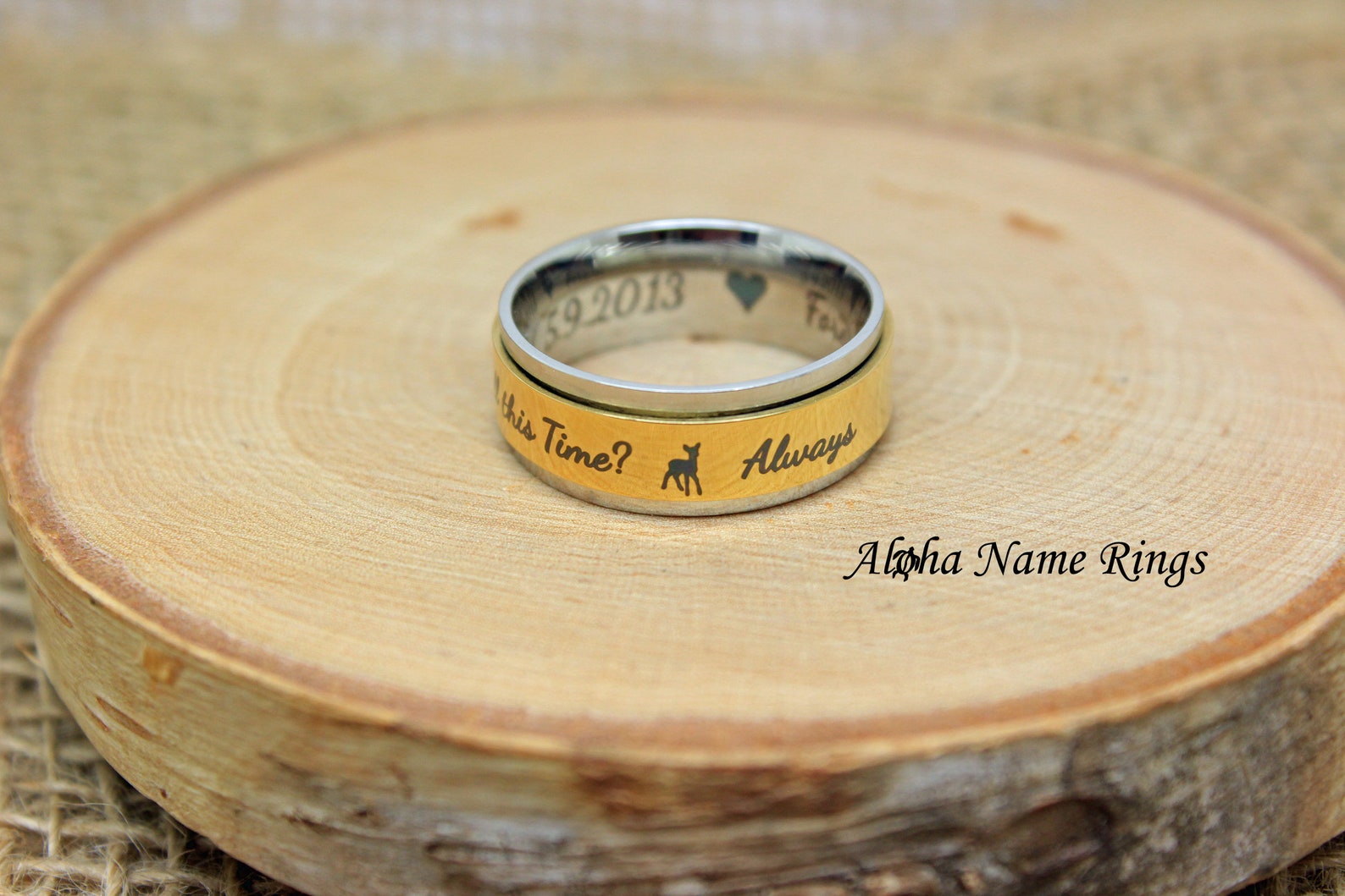 Steel & Gold Spinner Ring Optional LASER Engraving Available - Etsy