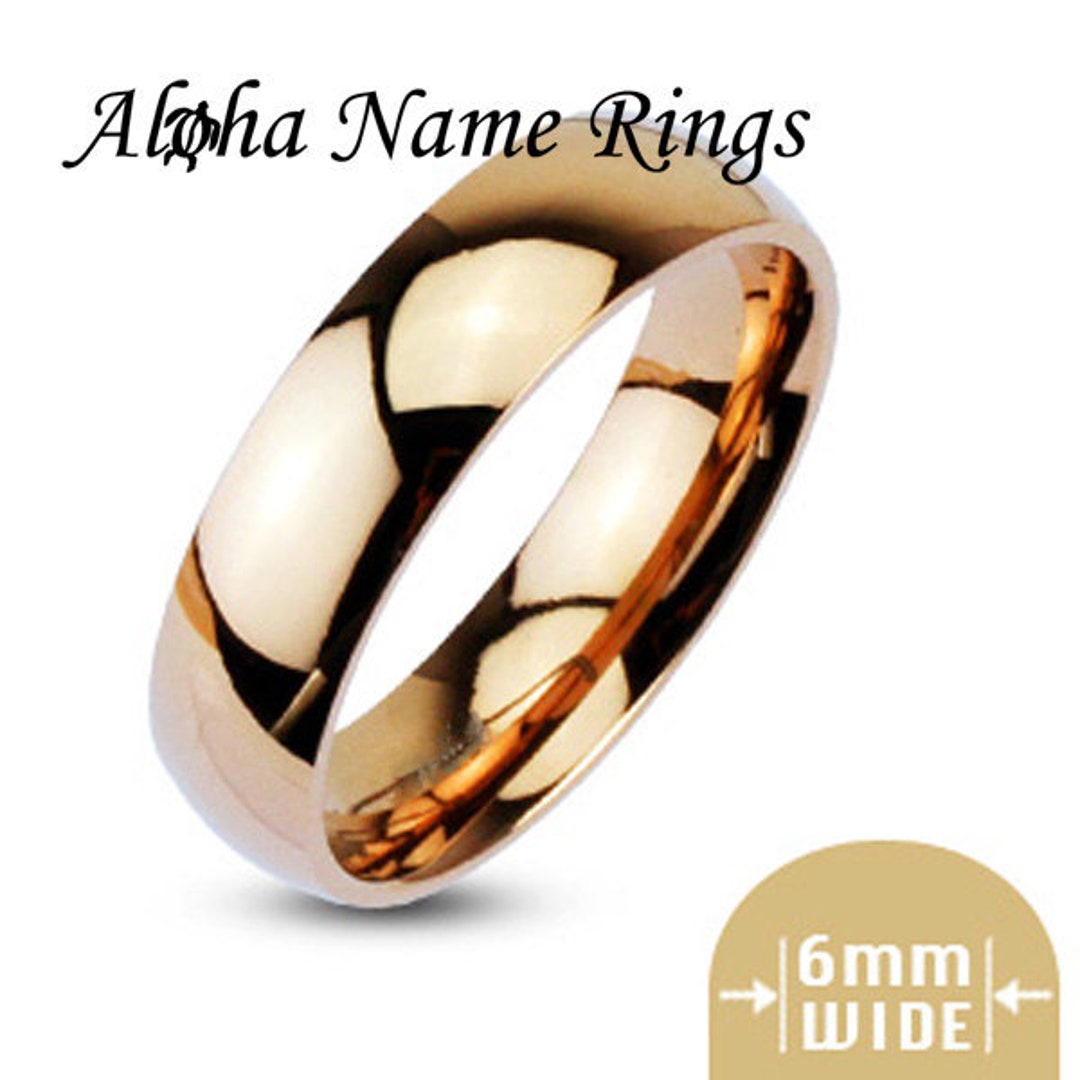 Rose Gold Stainless Steel Domed Ring Comfort Fit Wedding Band Optional ...