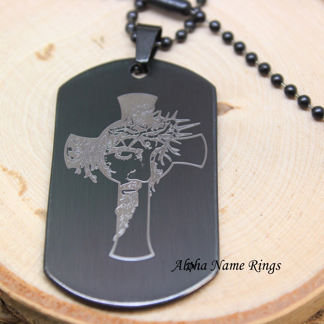 Black Stainless Steel Jesus and Cross Religious Dog Tag Pendant. Custom ...