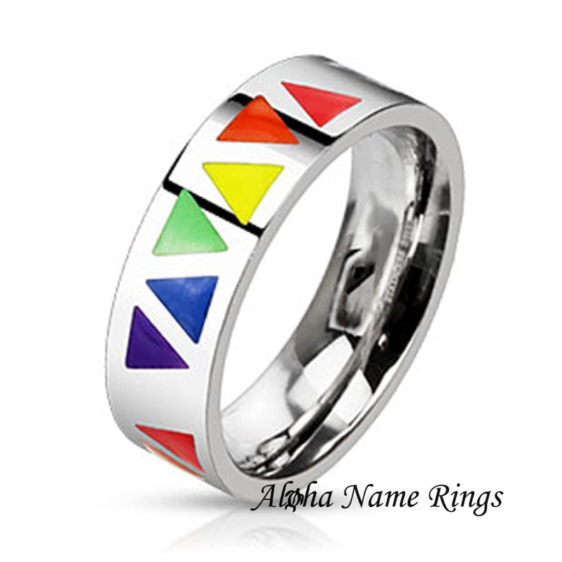 Stainless Steel With Hand Enameled Rainbow Triangles Band for - Etsy UK