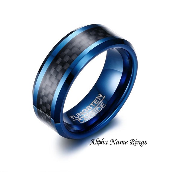 Blue Tungsten Carbide Ring With Black Carbon Fiber Inlay. | Etsy